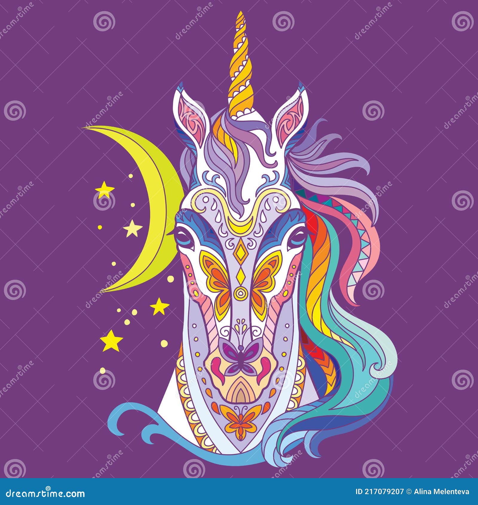 Tangle Magic Unicorn Vector Colorful Isolated Illustration Purple Stock ...