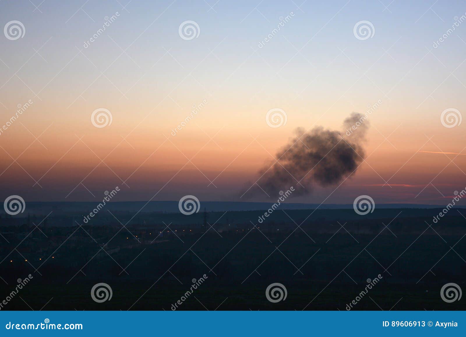 Tangle of Smoke on the Horizon at Sunset Stock Image - Image of smoke ...