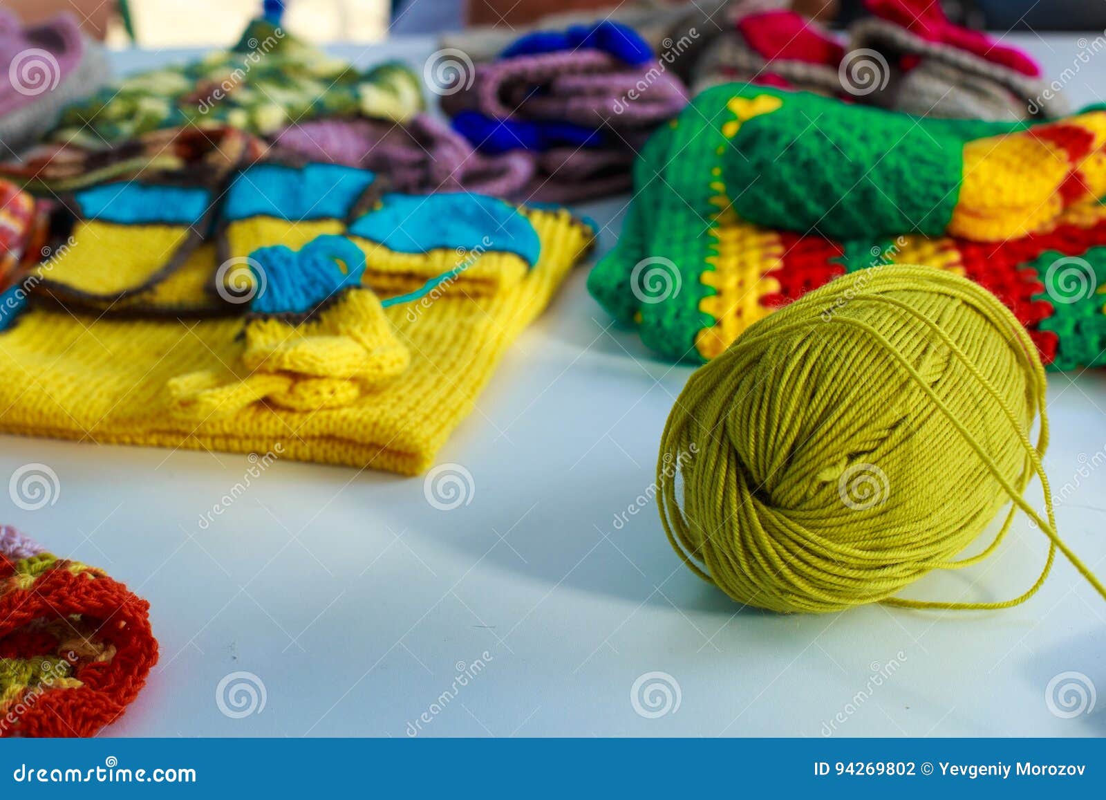A Tangle of Woolen Threads for Knitting Against the Background O Stock ...
