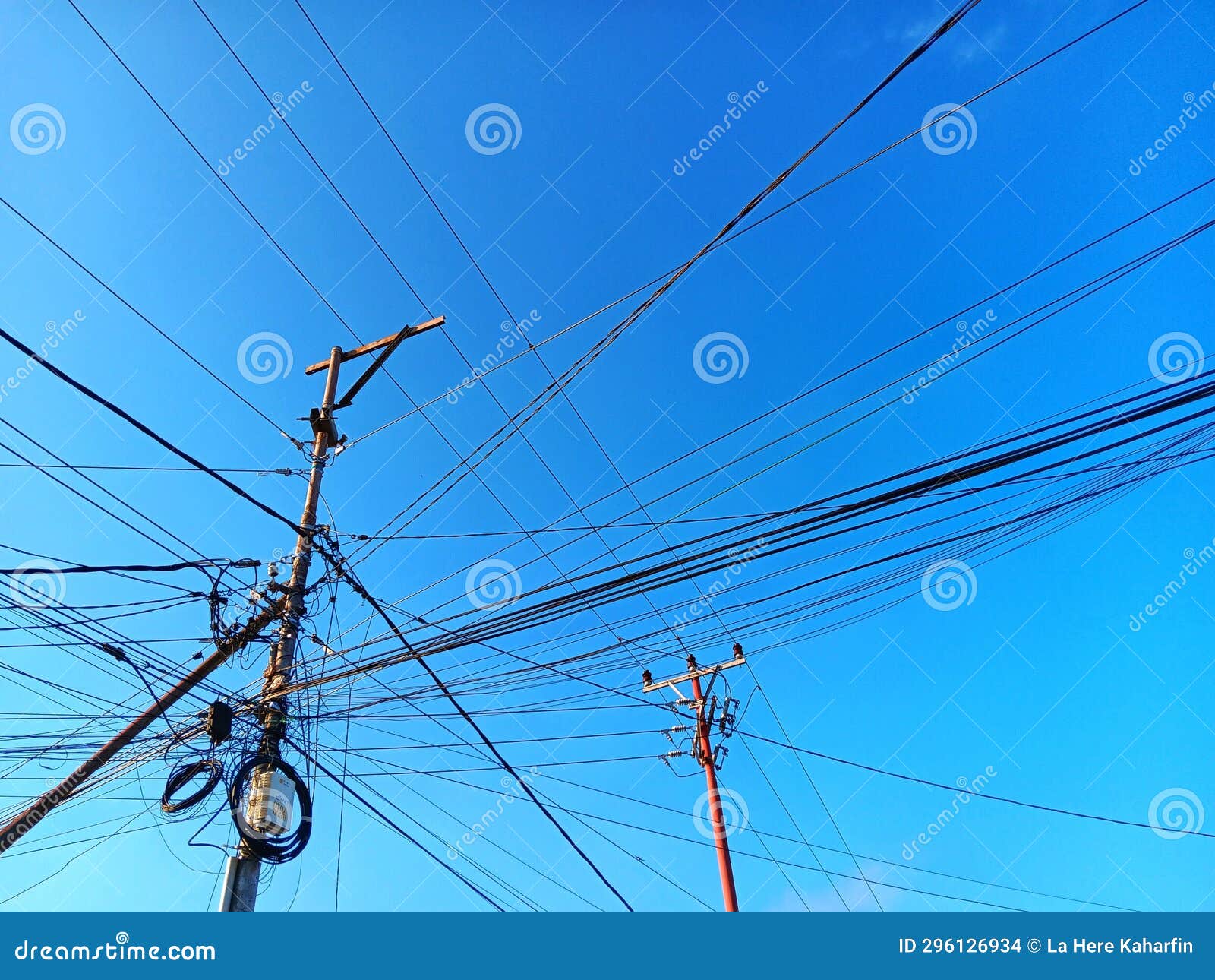 Tangled Cables with Blue Skies Background Stock Photo - Image of ...