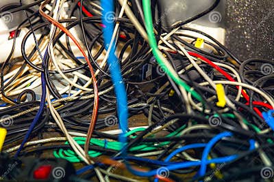 Tangled Cables stock photo. Image of indoors, office - 85383812