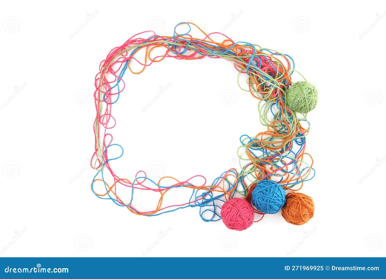 Tangled Colorful Cotton Threads and Balls Isolated on White Background ...