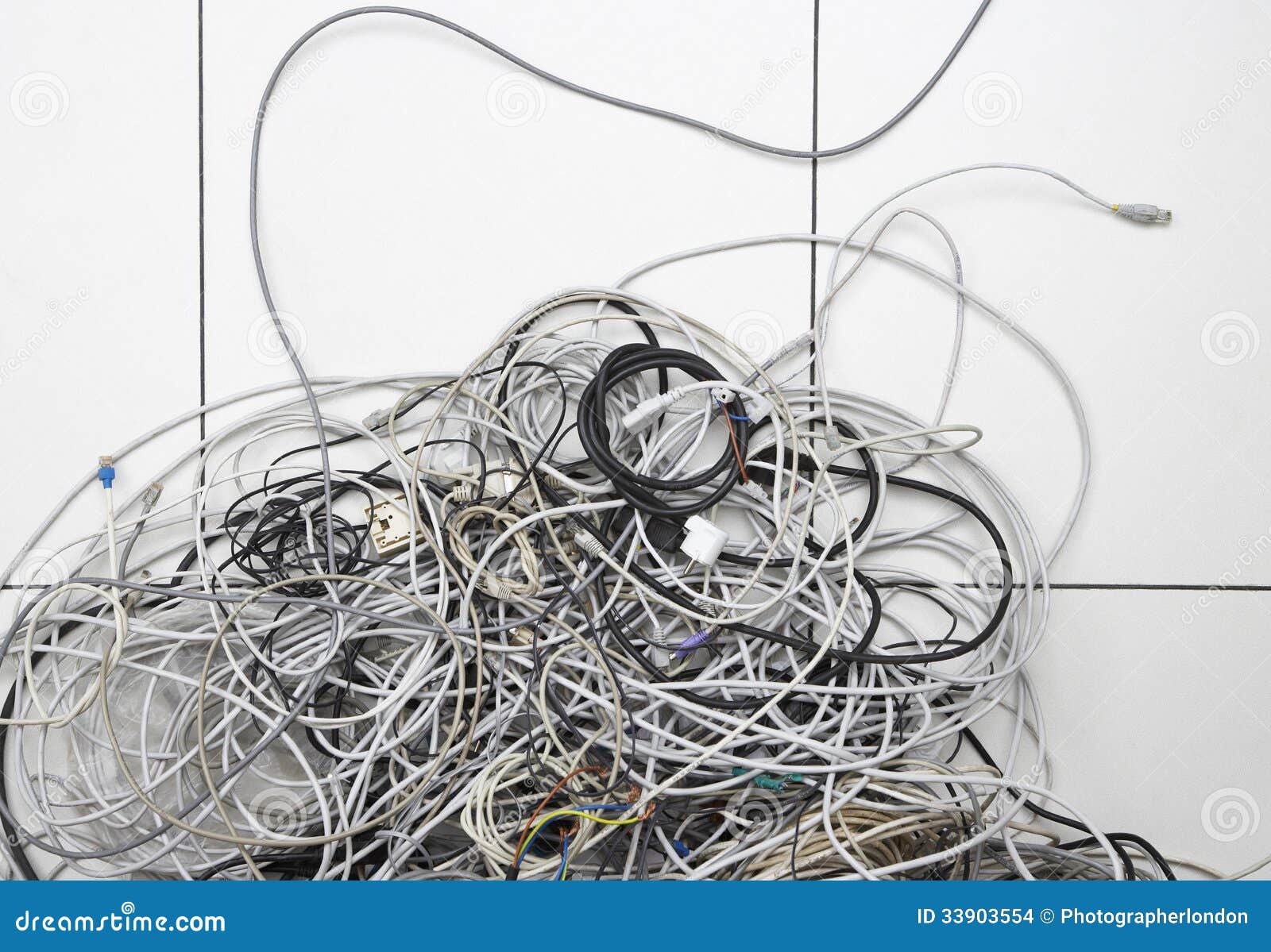 Tangled Computer Wires on Floor Stock Photo - Image of data, equipment ...