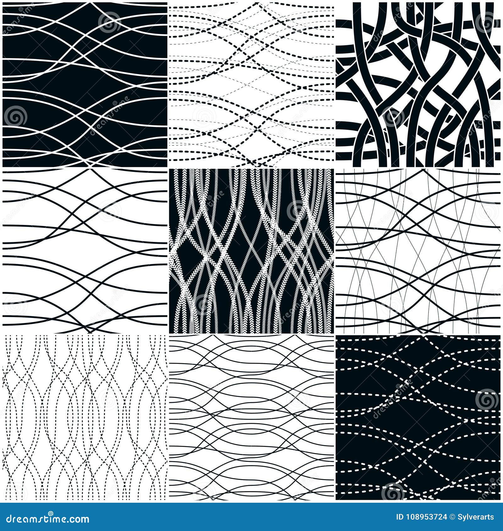 Tangled Curvy Lines Seamless Patterns Set, Vector Repeat Endless Stock ...