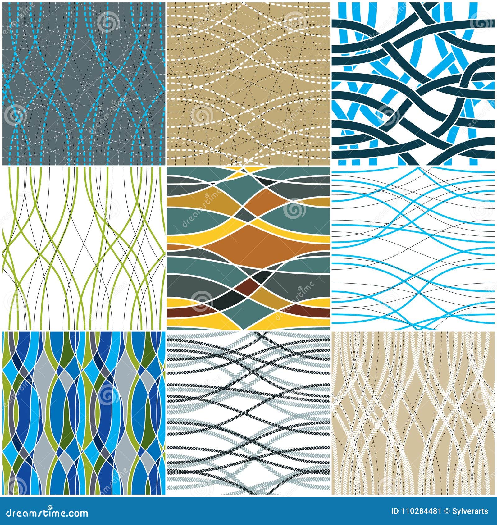 Tangled Curvy Lines Seamless Patterns Set, Vector Repeat Endless Stock ...