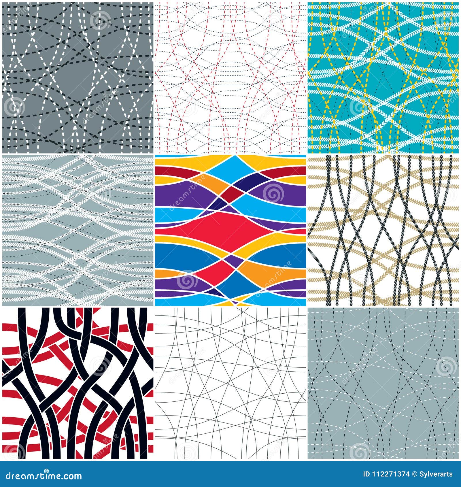 Tangled Curvy Lines Seamless Patterns Set, Vector Repeat Endless Stock ...