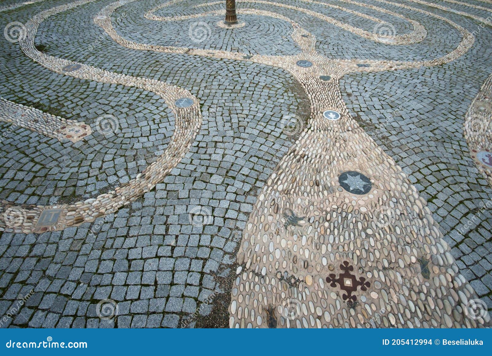 Tangled Decorative Path Made with Pebbles on the Stone Pavement Stock ...