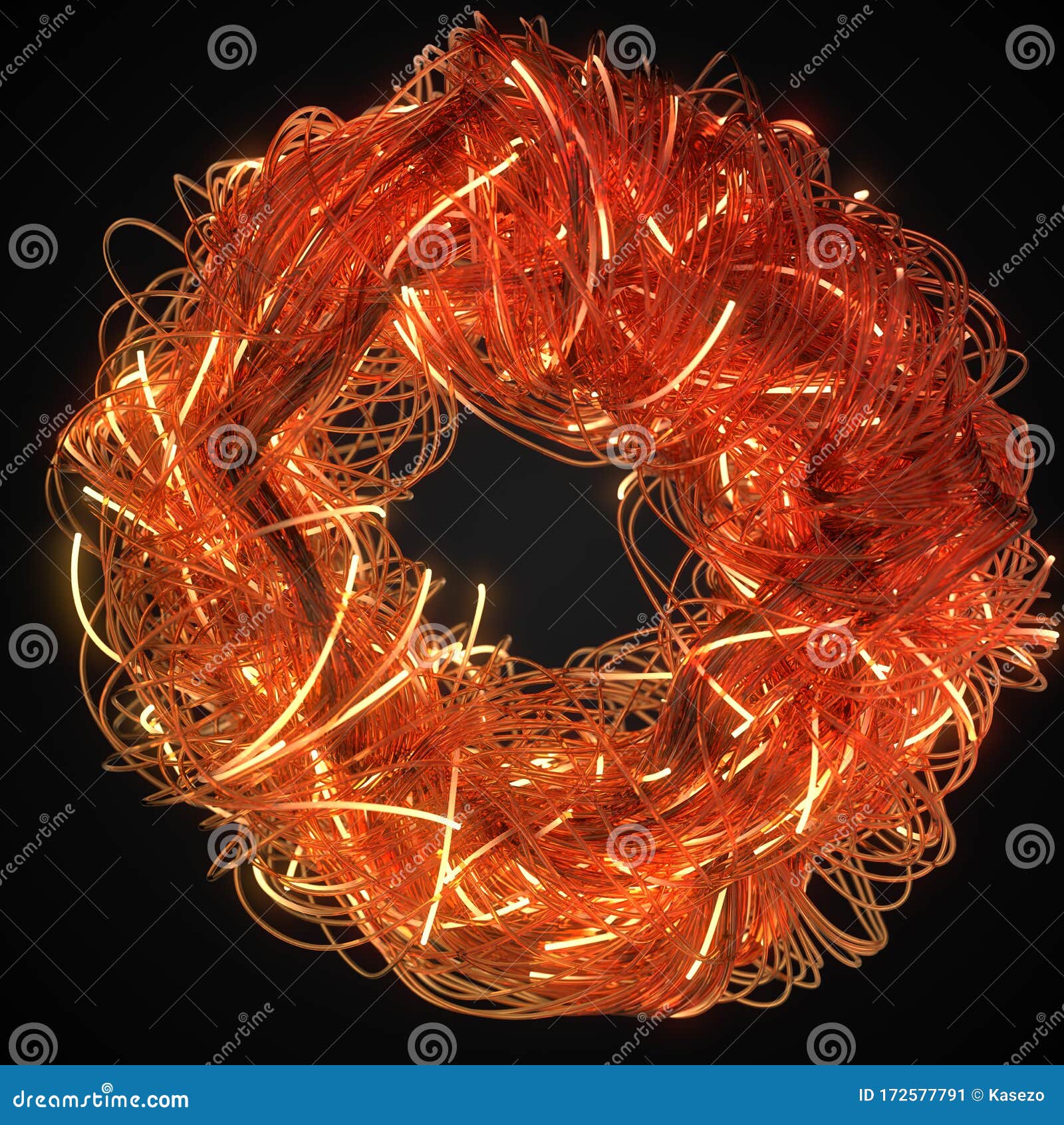 Tangled Fiber Optic Strings with Glowing Ends, 3D Illustration Stock ...