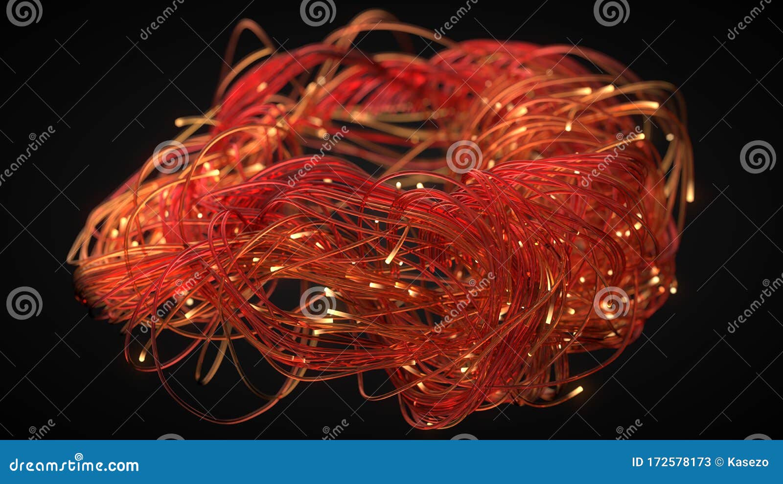 Tangled Fiber Optic Strings with Glowing Ends, 3D Illustration Stock ...