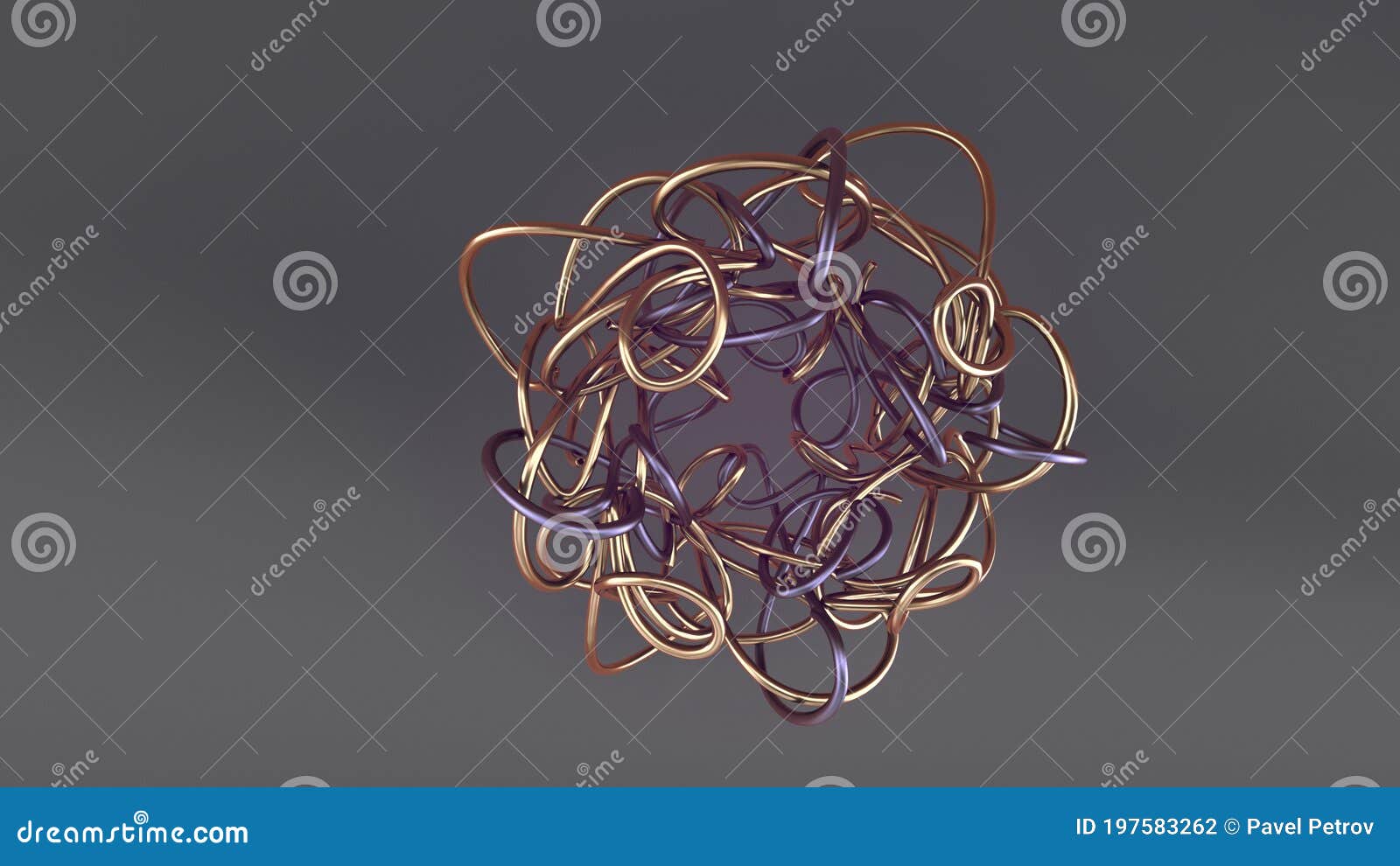 Tangled Gold and Steel Wire. Technological Background Illustration 3d ...