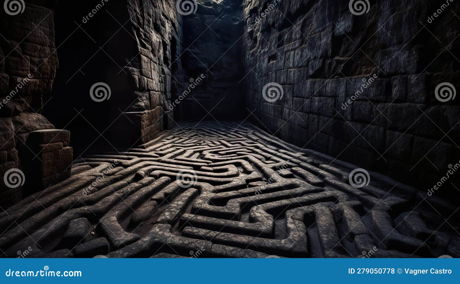 Tangled Maze In Dark Background. Render Of A Labyrinth In The Middle Of ...