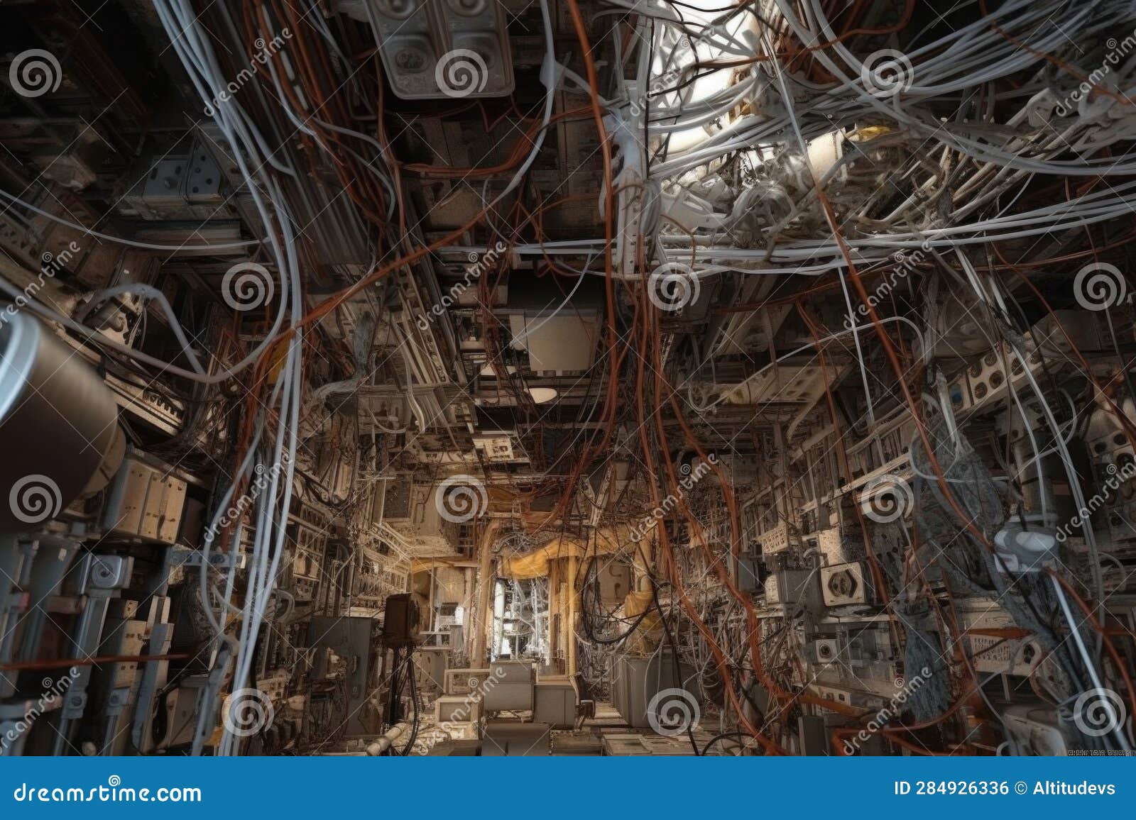 Tangled Mess of Cables and Broken Parts in Zero Gravity Stock ...