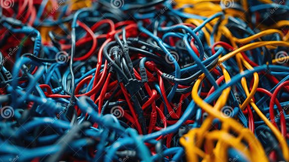 A Tangled Mess of Colorful Electrical Cords and Cables Stock ...