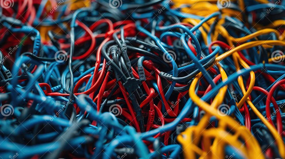 A Tangled Mess of Colorful Electrical Cords and Cables Stock ...