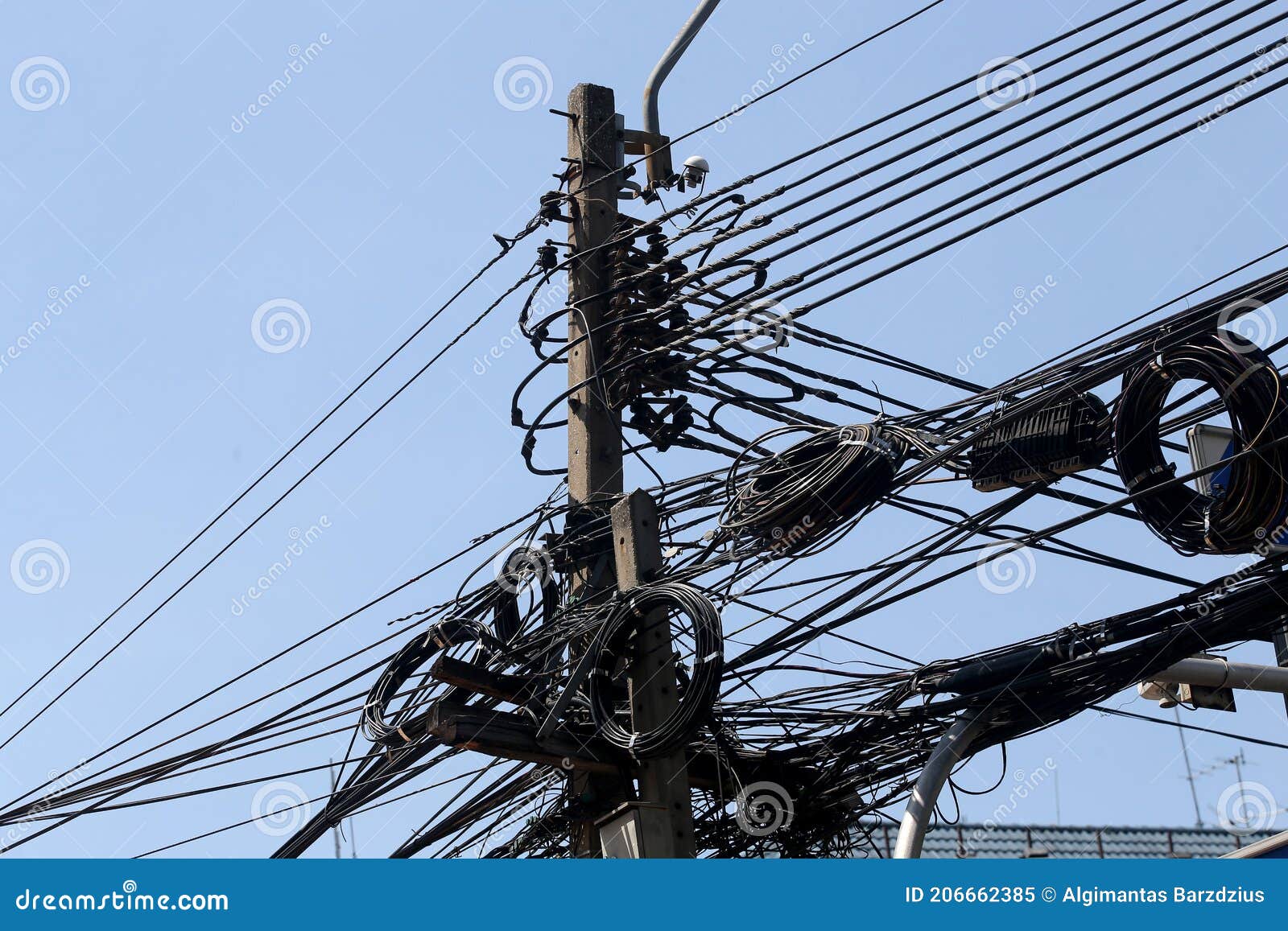 Tangled Messy Electrical Wires On Pole Posing A Safety Hazard Stock ...