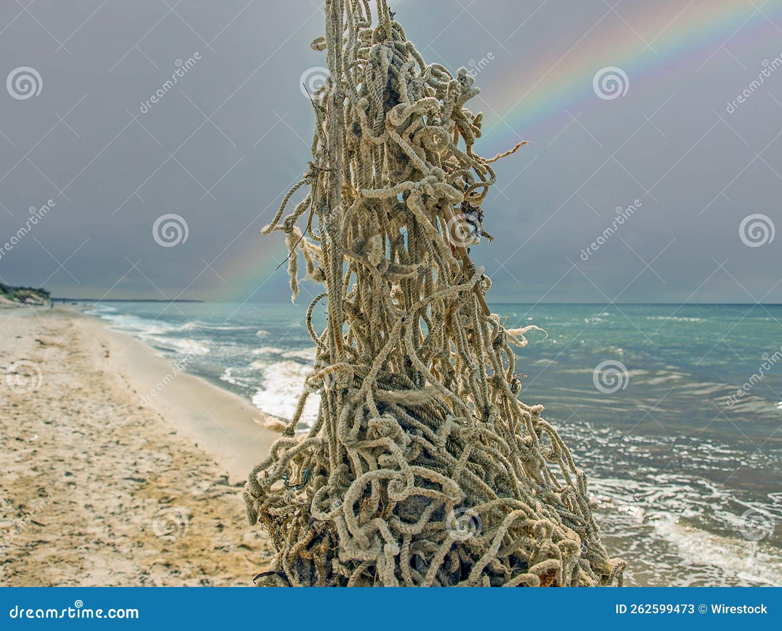 Tangled Net on the Beach on the Rainbow Background Stock Image - Image ...