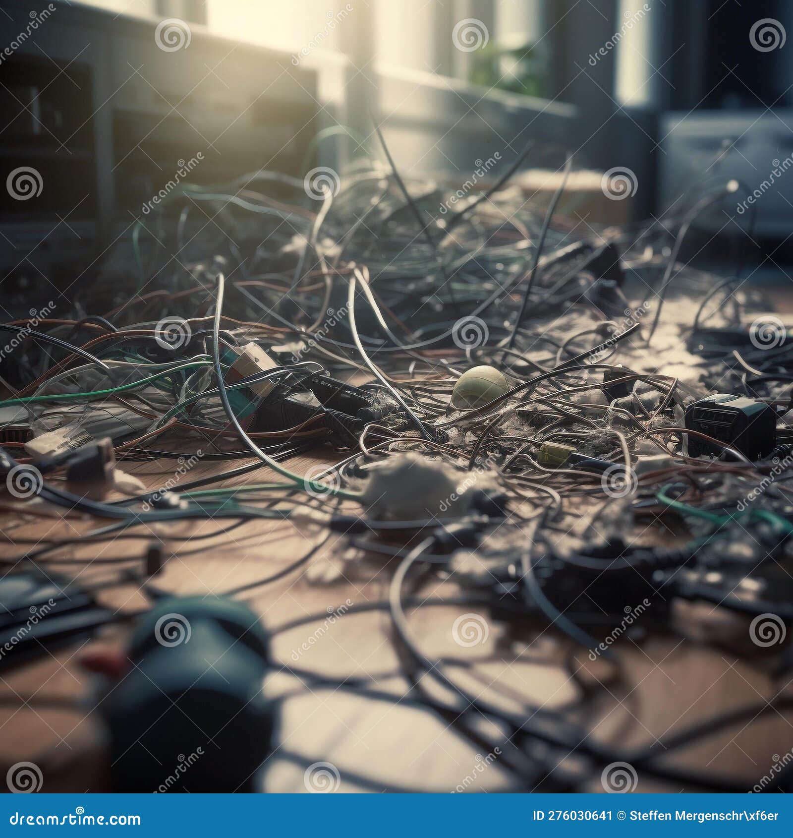 Tangled Network Wires in Office Setting Stock Illustration ...