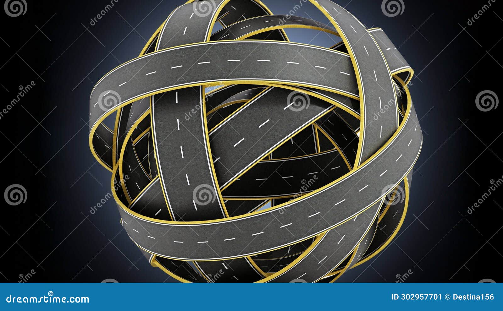 Tangled Roads Forming a Sphere. 3D Illustration Stock Illustration ...