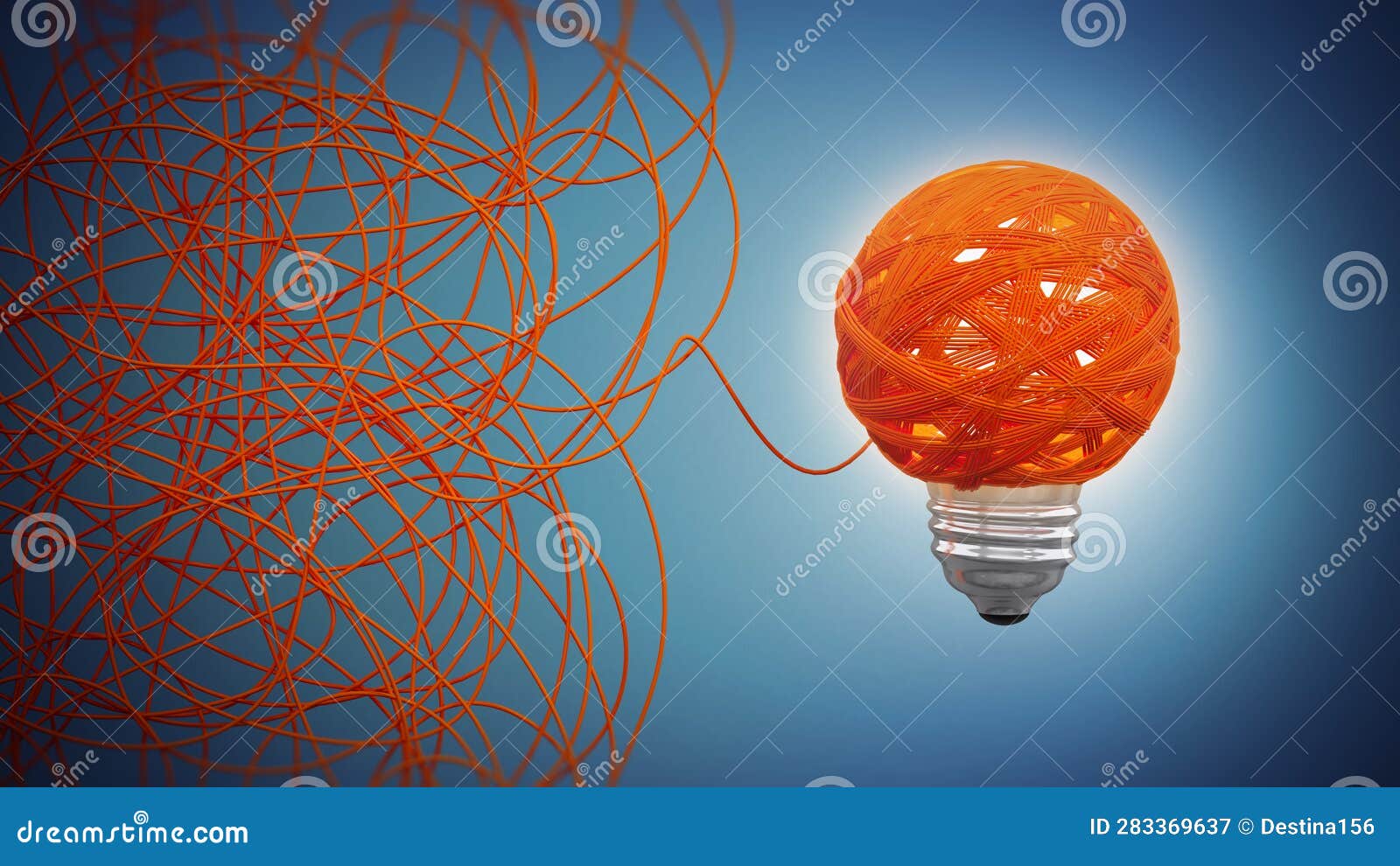 Tangled Rope Forming a Lightbulb on Blue Background. 3D Illustration ...