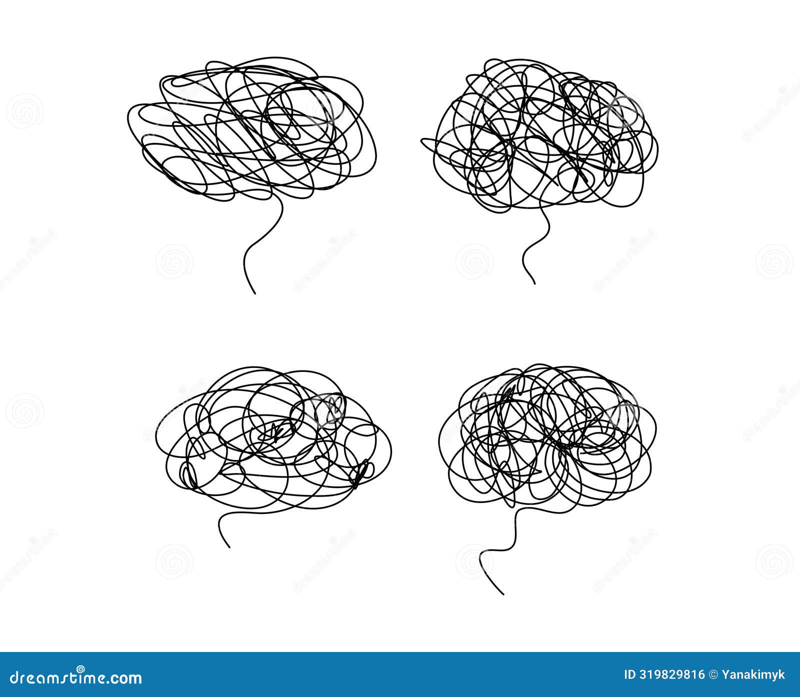 Tangled Scribble Brain Doodle Outline Icon Sign Hand Drawn Ink Sketch ...