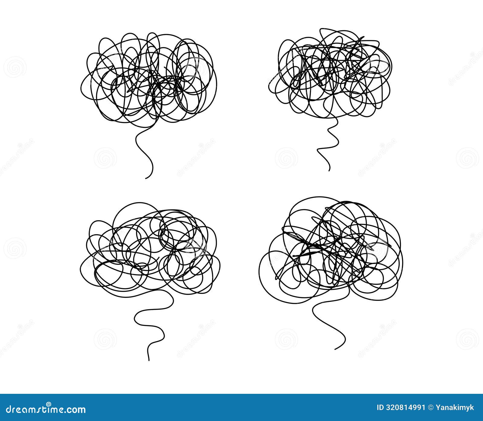 Tangled Scribble Brain Doodle Outline Icon Sign Hand Drawn Ink Sketch. Abstract Design Element ...