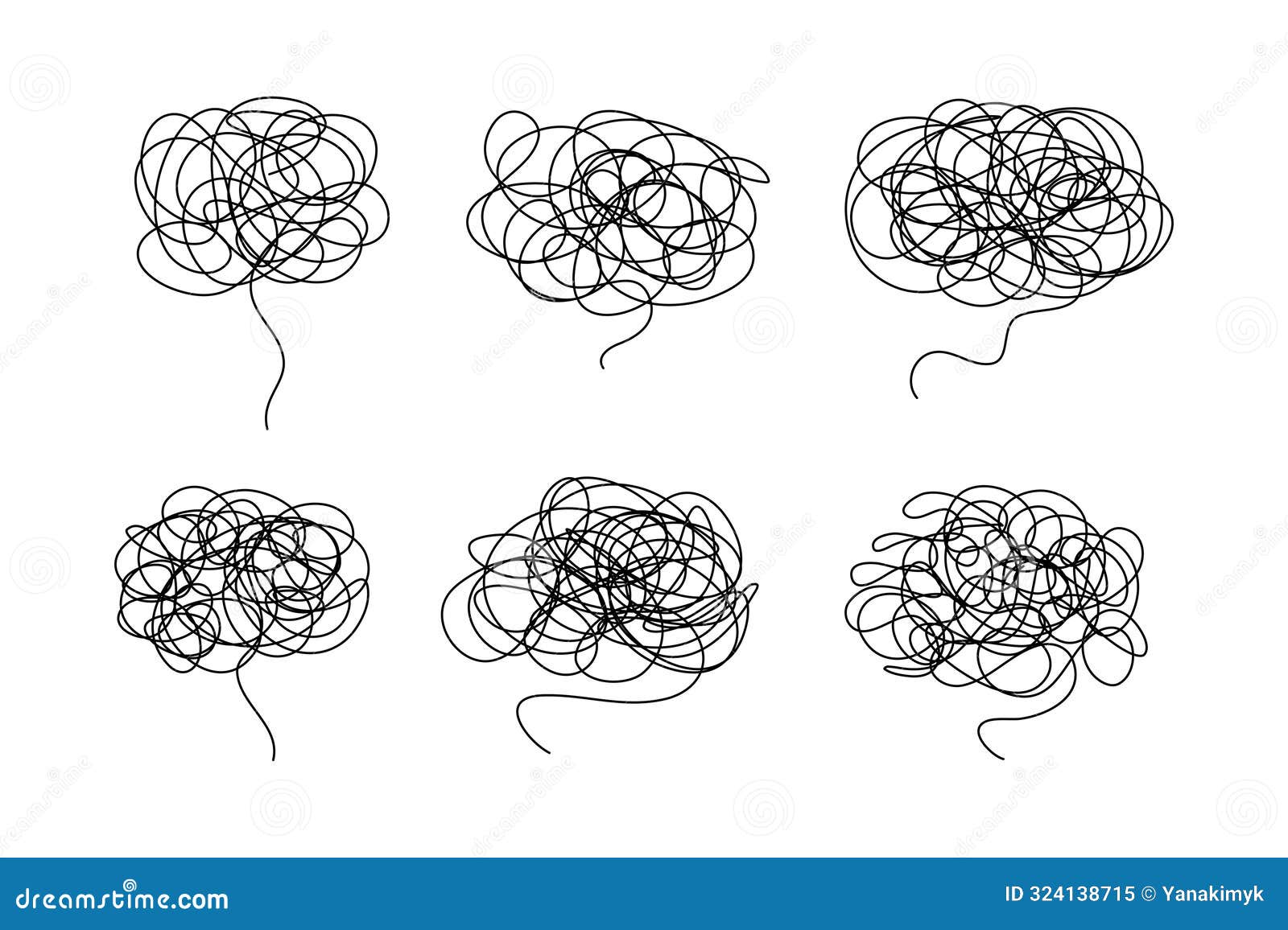 Tangled Scribble Brain Doodle Outline Icon Sign Hand Drawn Ink Sketch ...