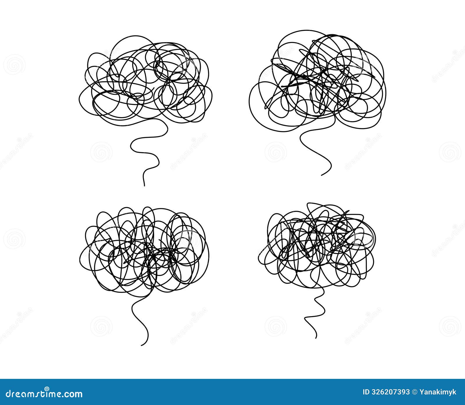 Tangled Scribble Brain Doodle Outline Icon Sign Hand Drawn Ink Sketch ...