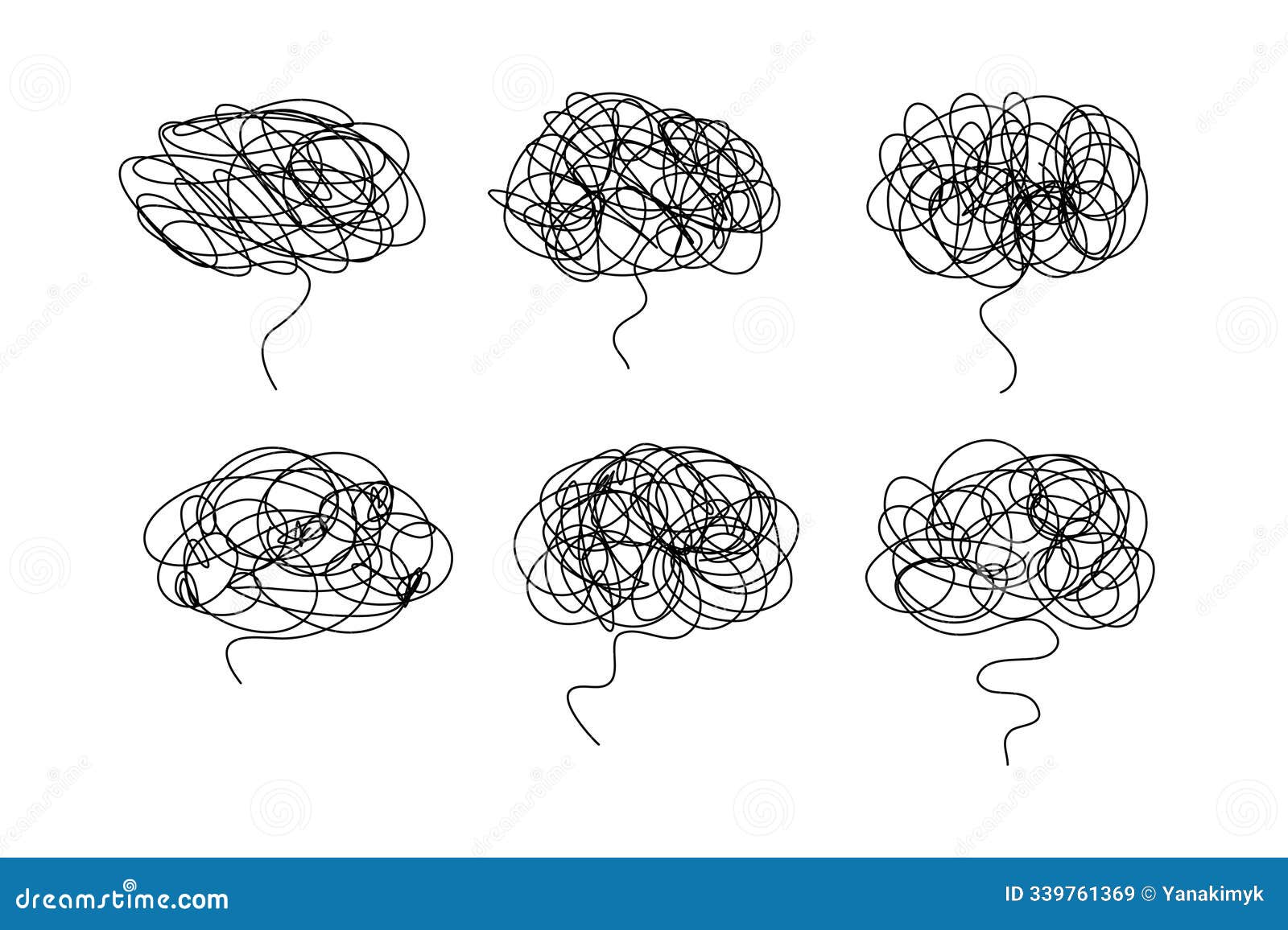 Tangled Scribble Brain Doodle Outline Icon Sign Hand Drawn Ink Sketch ...