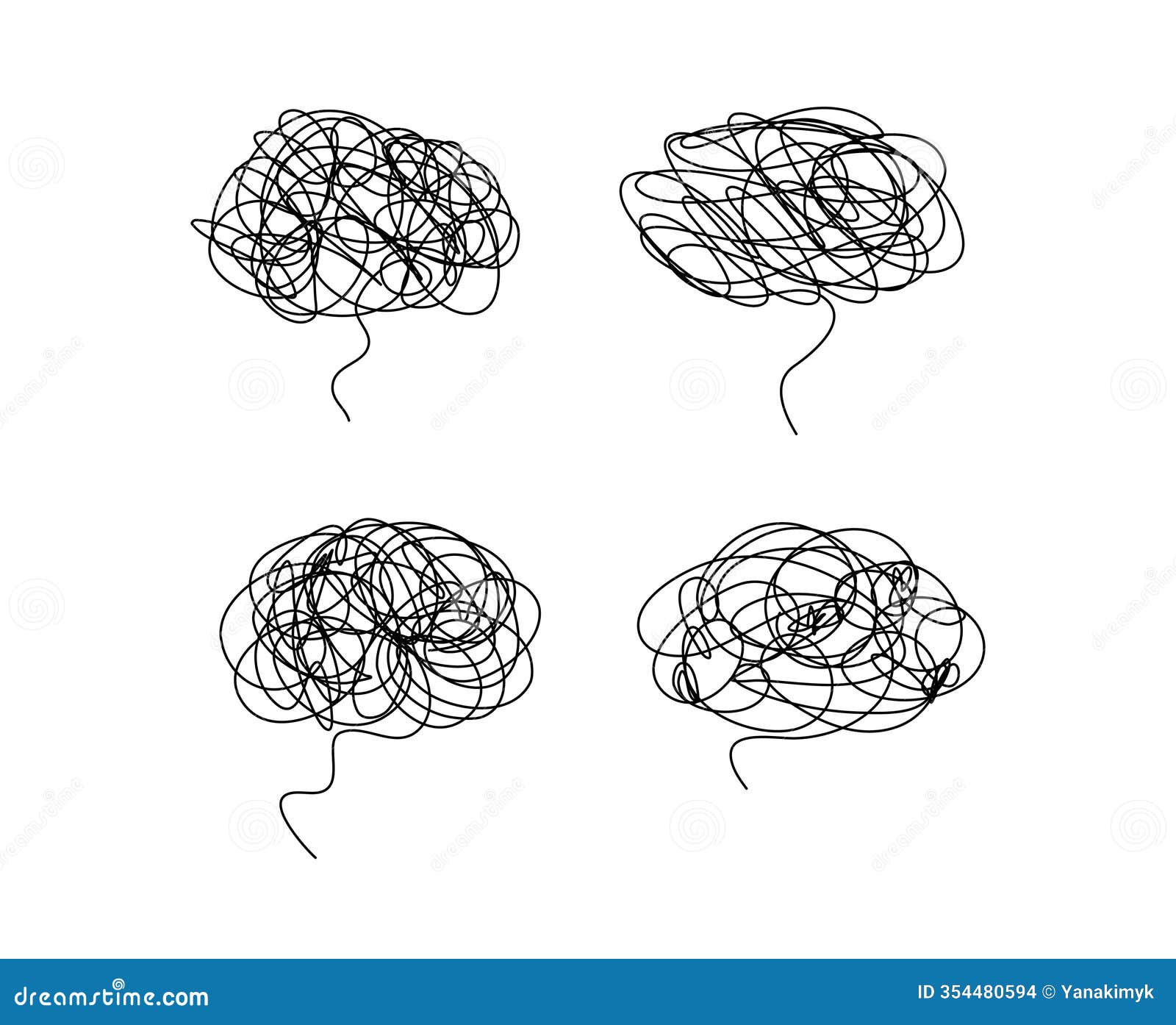 Tangled Scribble Brain Doodle Outline Icon Sign Hand Drawn Ink Sketch ...