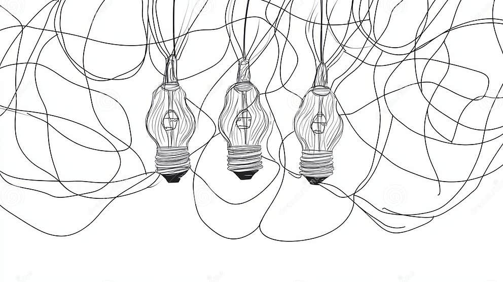 Tangled and Scribble Wires with Light Bulbs in One Continuous Line ...