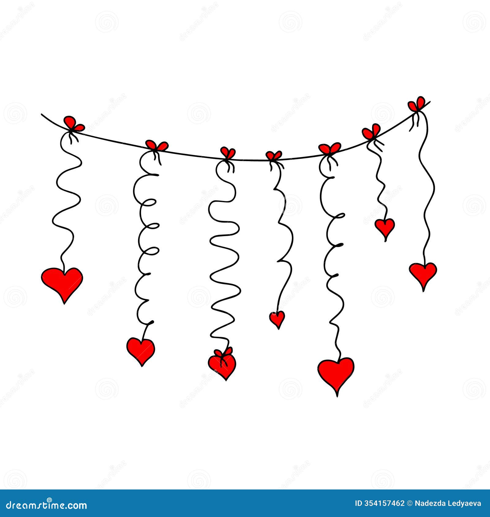 Tangled Scribbled Hearts Hanging on a String, Hand Drawn with Thin Line ...