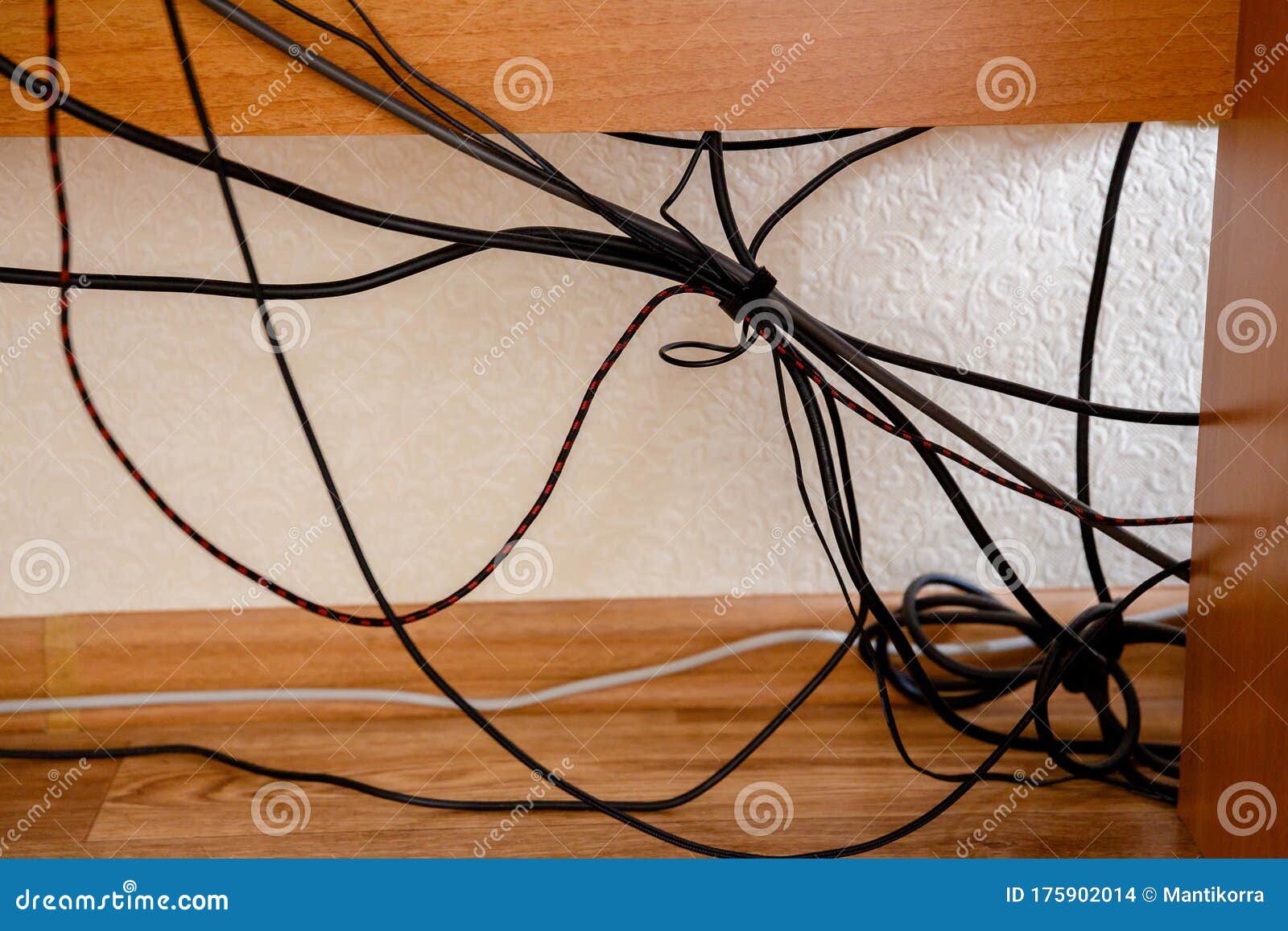 Tangled Wires and Cable Under the Table Stock Photo - Image of network ...