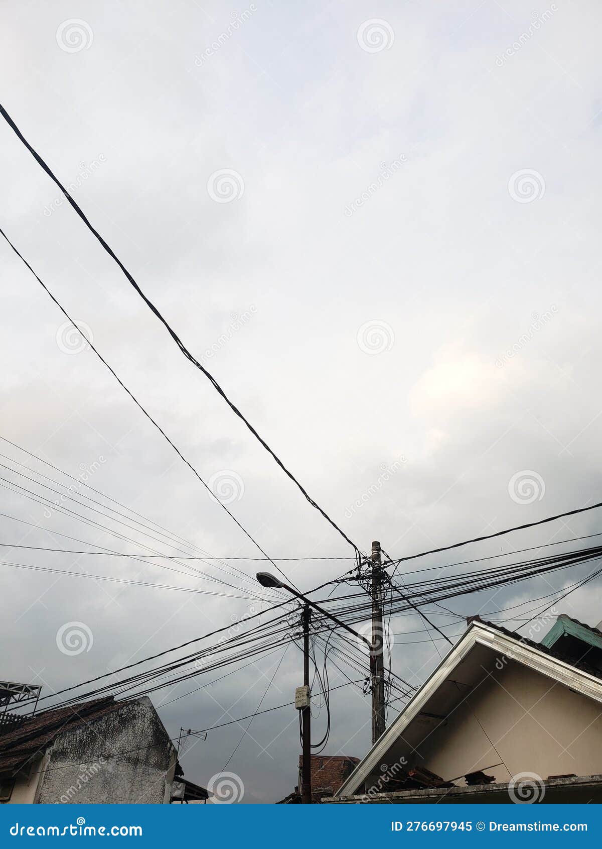 Tangled Wires at Electric and Cloud in the Sky Stock Image - Image of ...