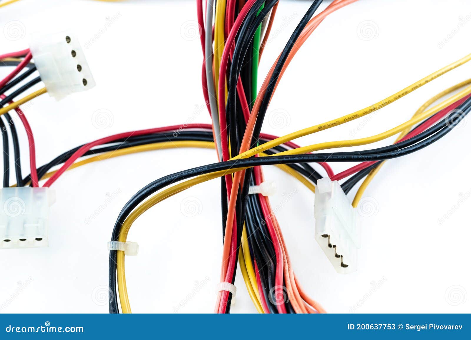 Wires Multicolor In Black Braid And White Connector Close Up On ...