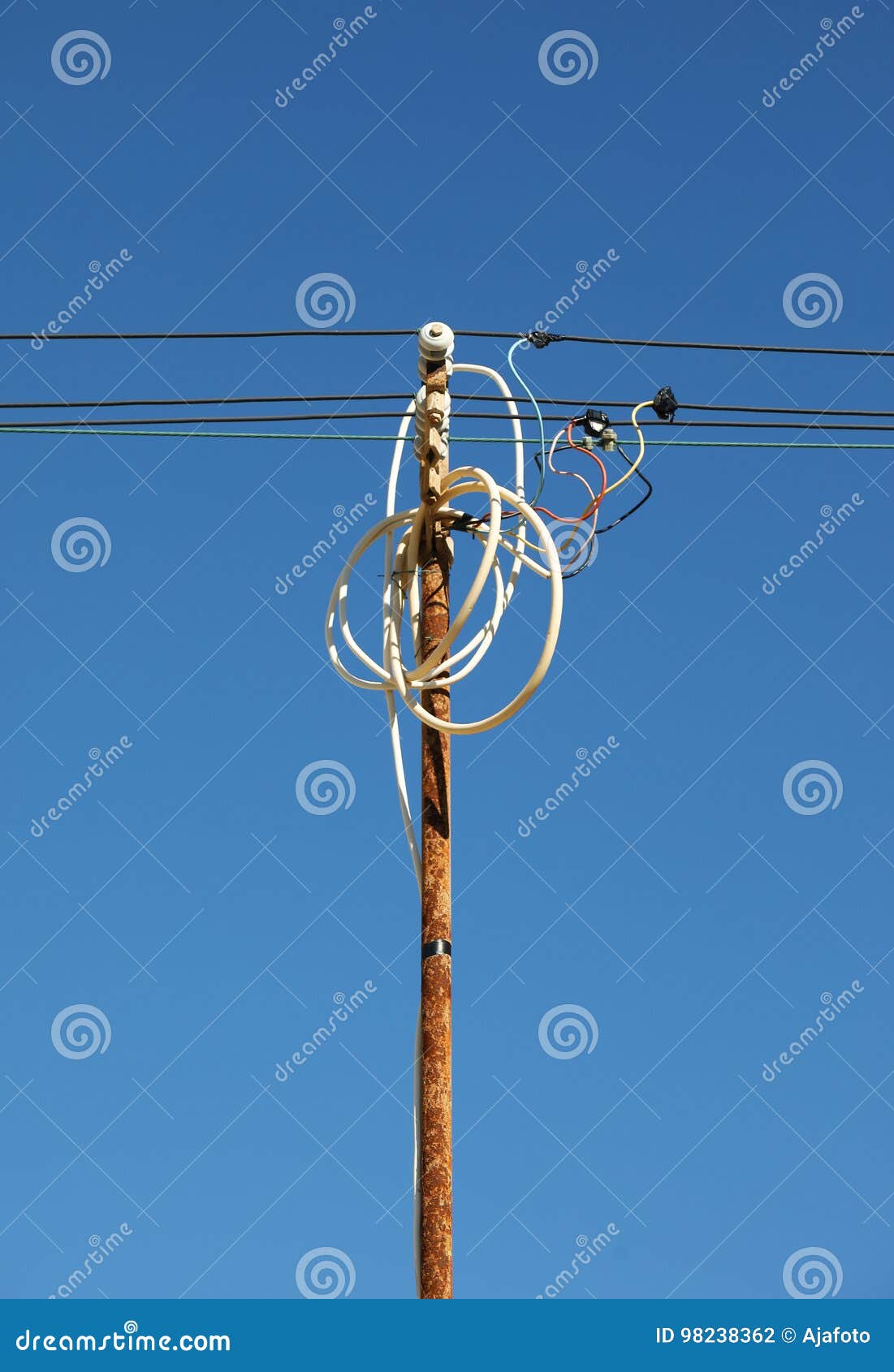 Tangled Wires on Power Pole Stock Photo - Image of blue, pole: 98238362