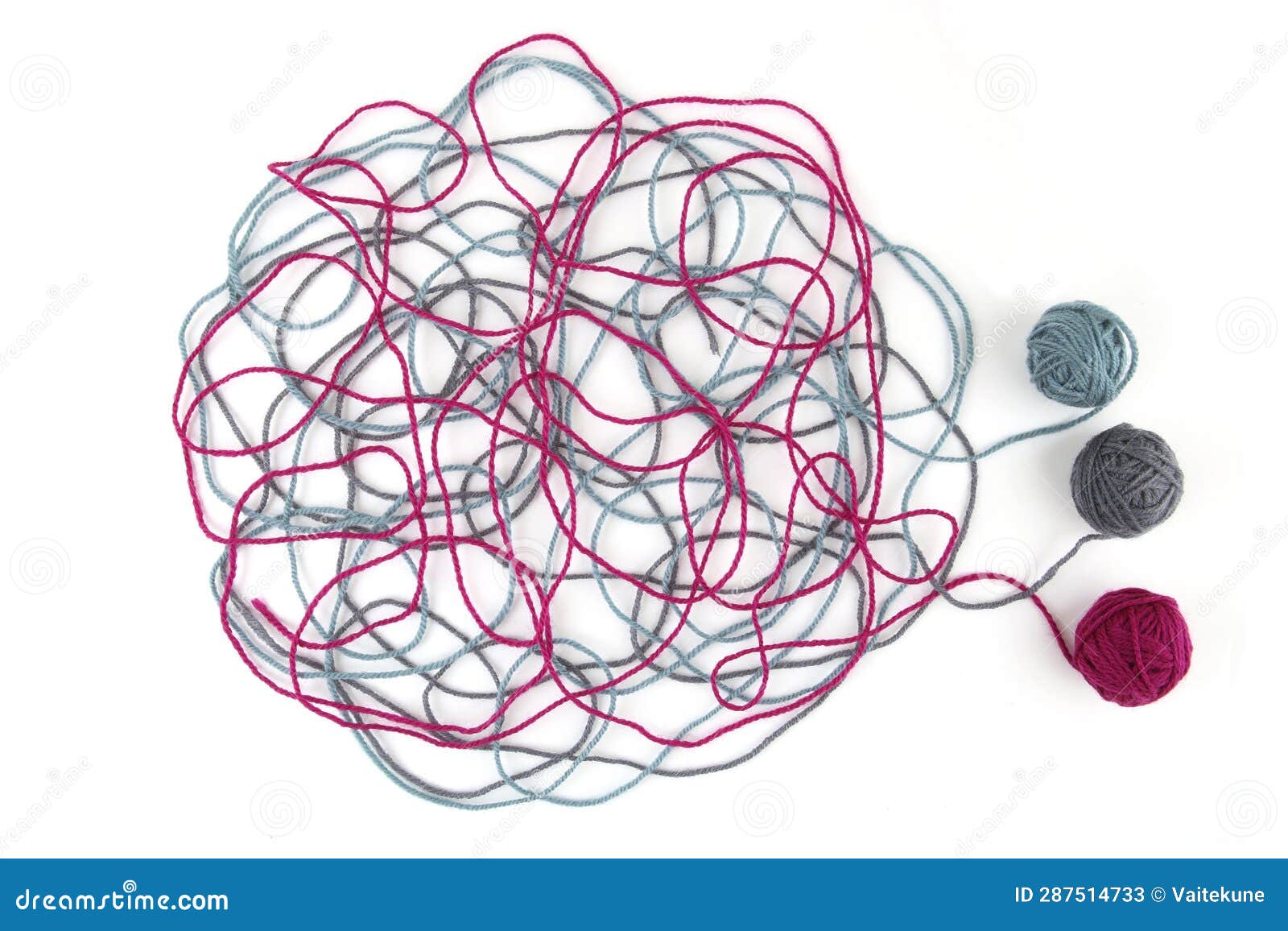 Tangled Wool Threads Isolated on White Background. Stock Image - Image ...