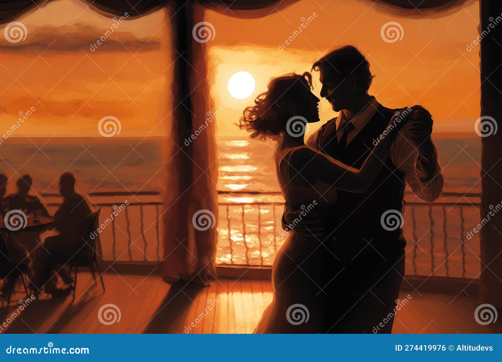 Tango Dance in Sunset with View of Ocean and Beach Stock Illustration - Illustration of video ...