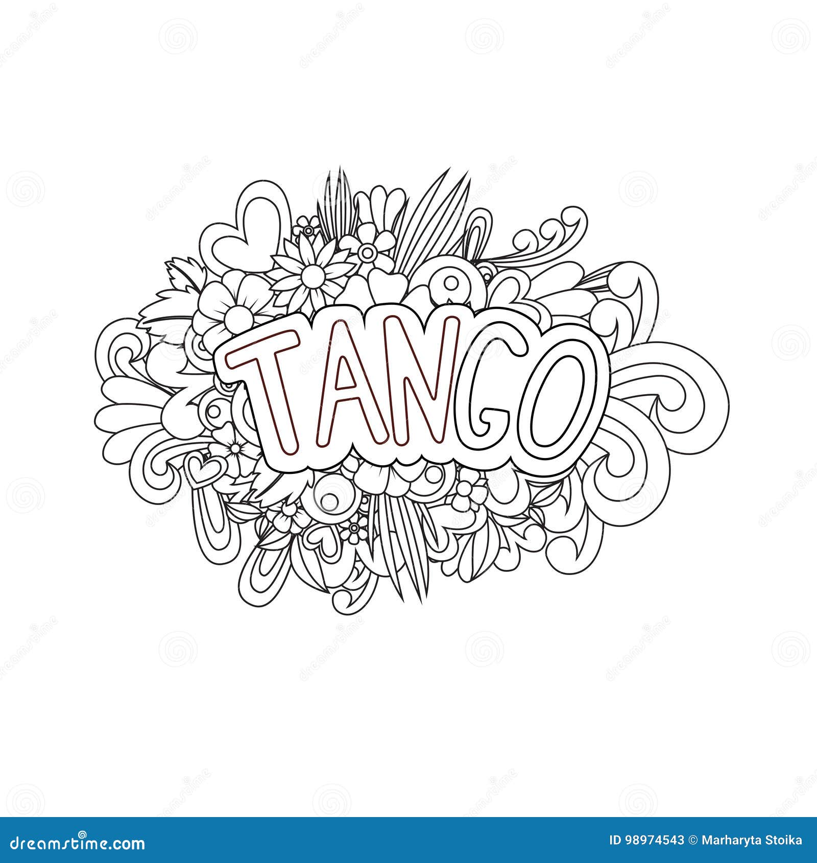 Tango Zen Tangle. Doodle Flowers and Text for Dance. Stock Vector ...