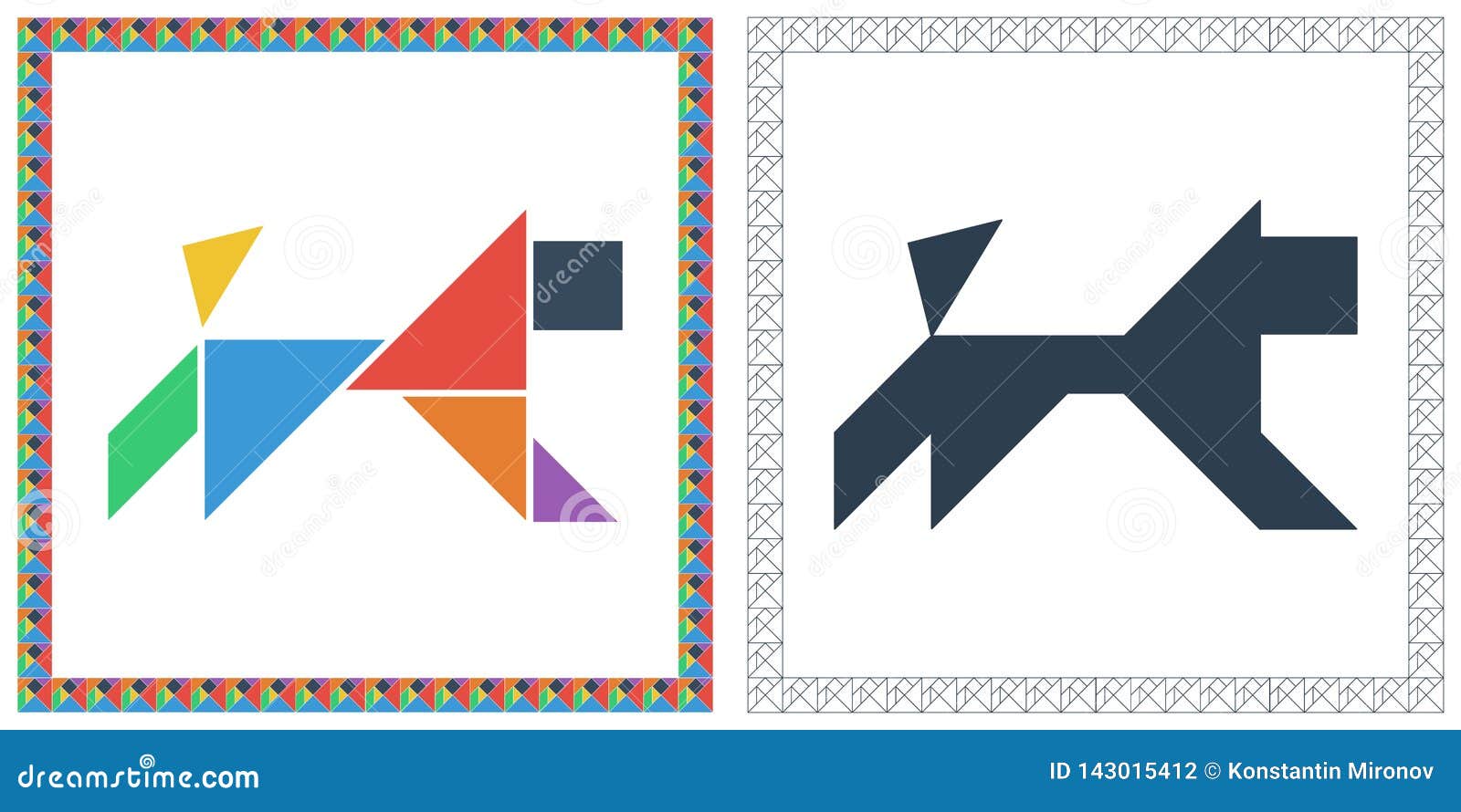 Tangram Set, Wild Animals, Birds, Amphibians And Fish Cartoon Vector ...