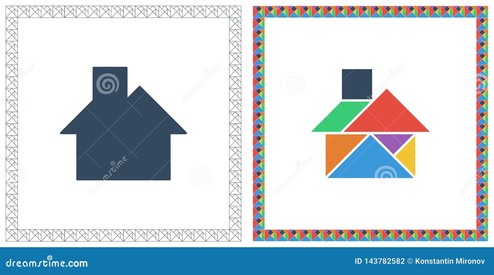 Tangram Set, Wild Animals, Birds, Amphibians And Fish Cartoon Vector ...