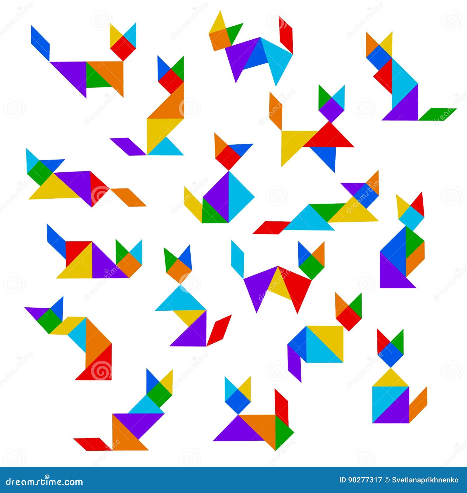 Tangram cats set stock vector. Illustration of game, puzzle - 90277317