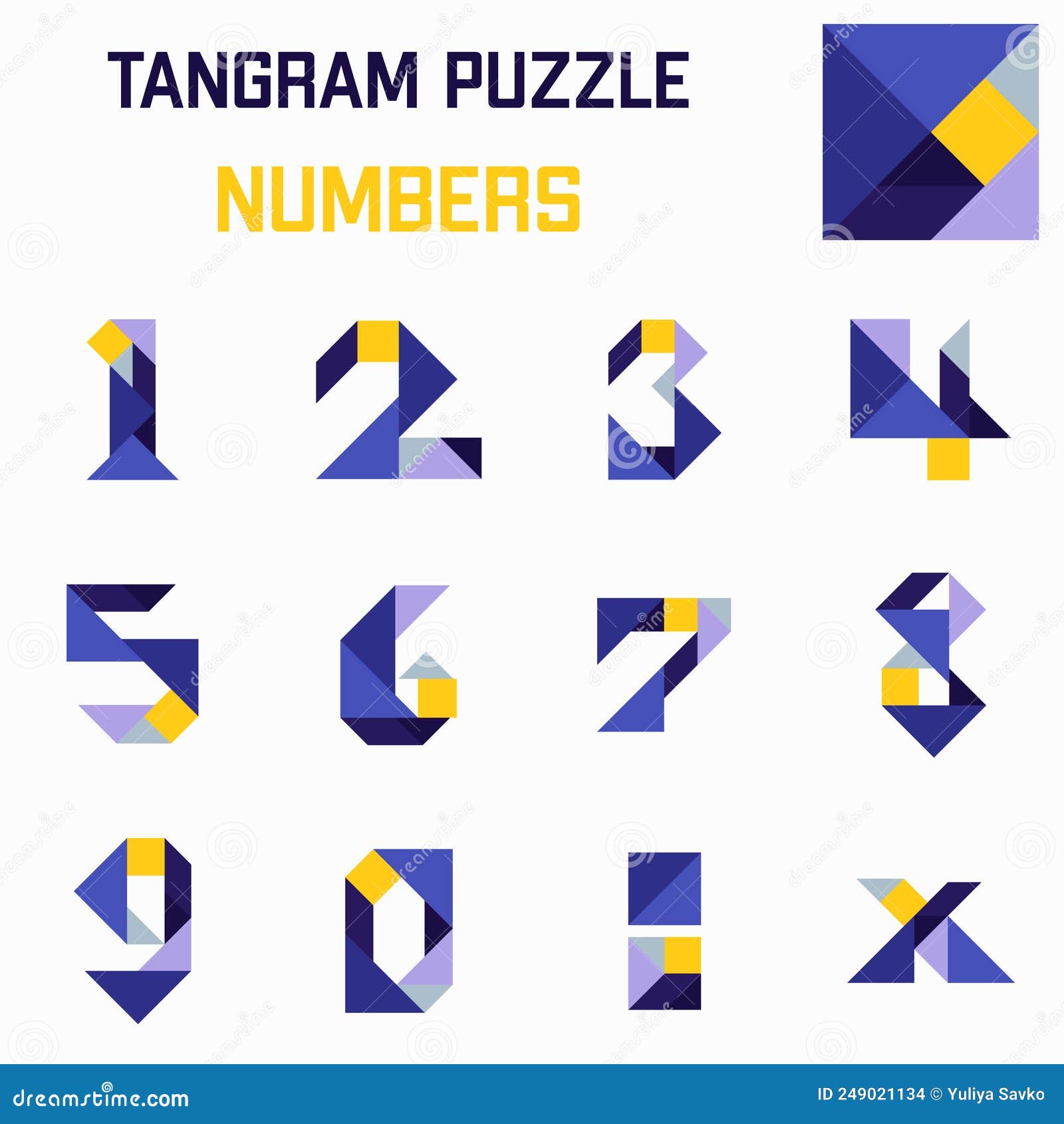 Tangram Puzzle Game Schemas with Different Numbers Stock Vector ...