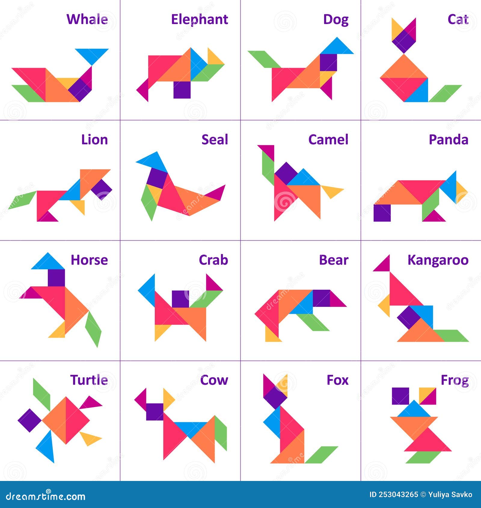 Tangram Puzzle For Kids. Set Of Tangram Animals. Cartoon Vector ... Tangram Puzzle For Kids. Set Of Tangram Animals. Cartoon Vector ...