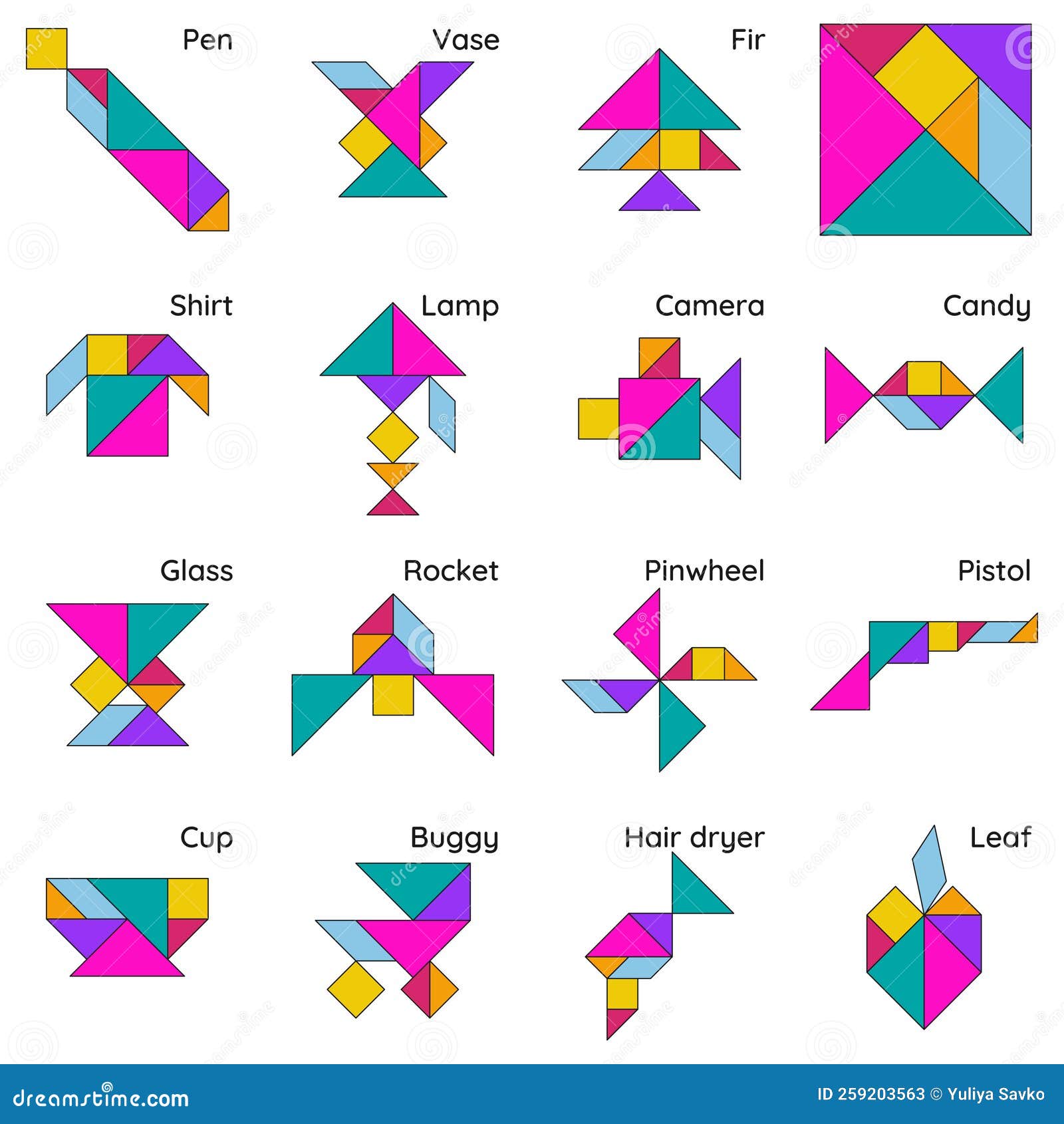 Tangram Puzzle For Kids. Set Of Tangram Animals. Cartoon Vector ...
