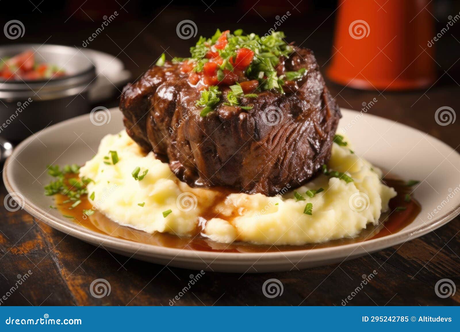 Tangy Beef Ribs Served on a Bed of Creamy Mash Stock Image - Image of ...