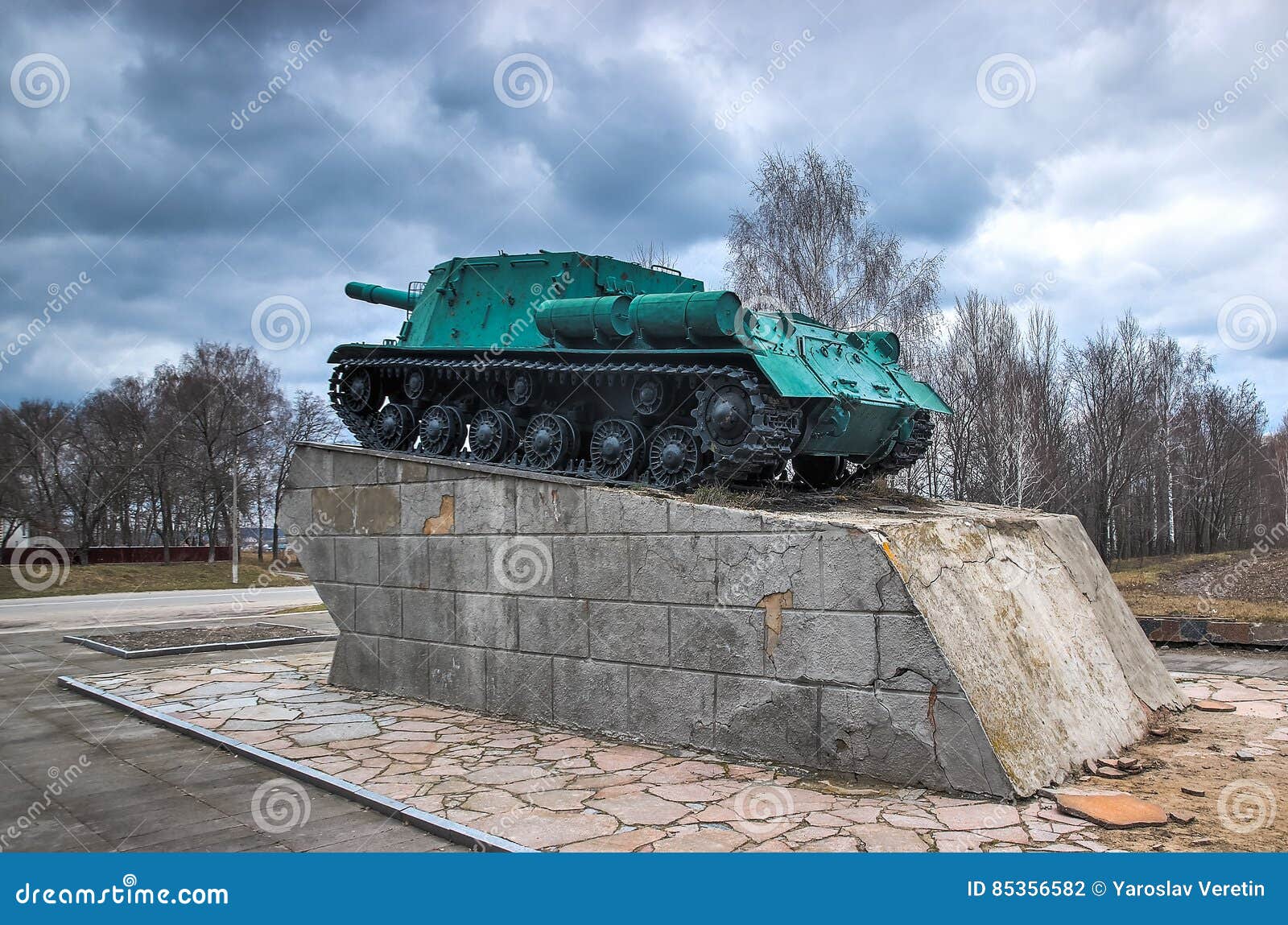 Tank Become Monument, Former War Machine Stands at Pedestal Stock Photo ...