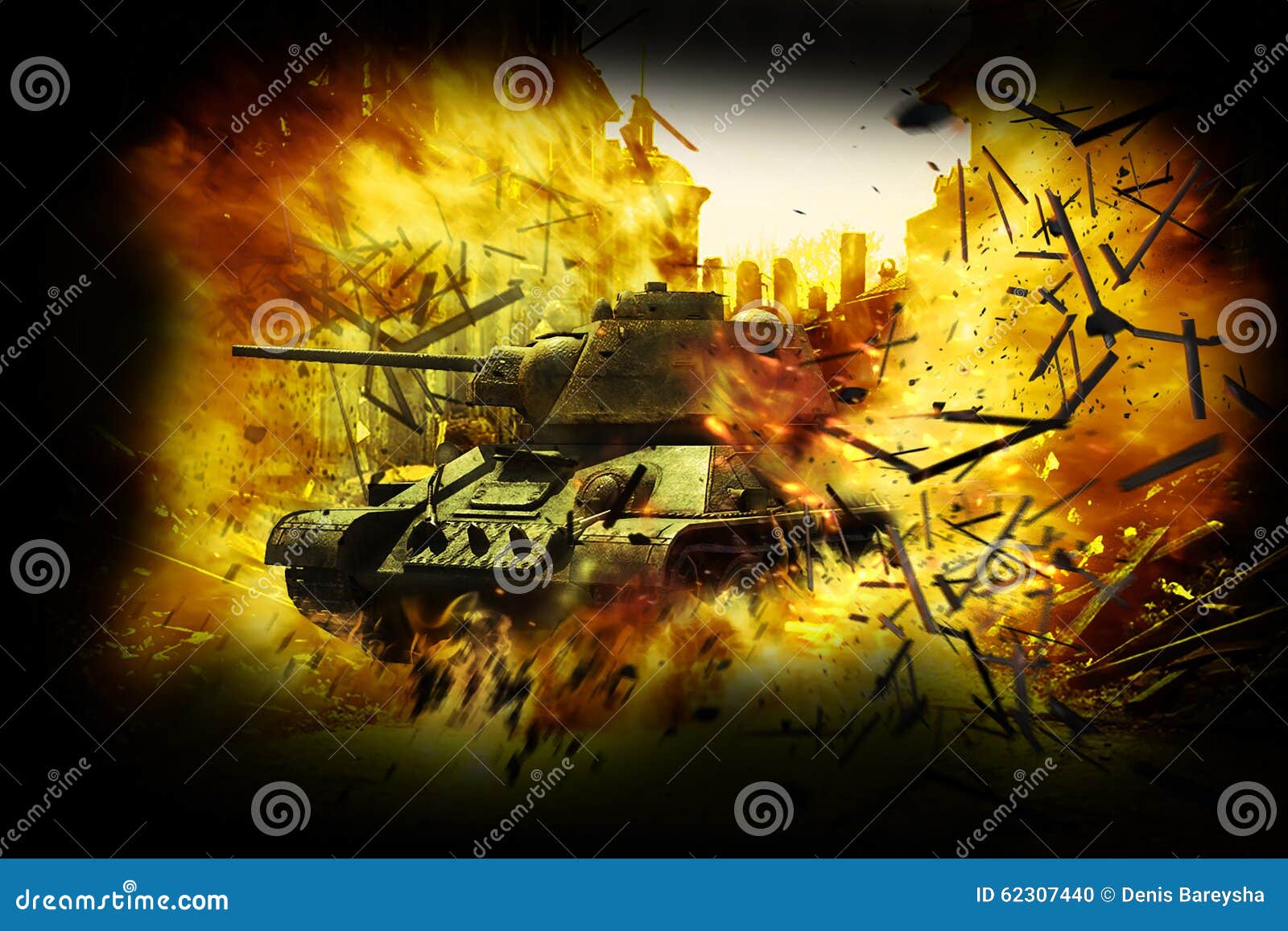 Tank in the burning city stock illustration. Illustration of derailment ...