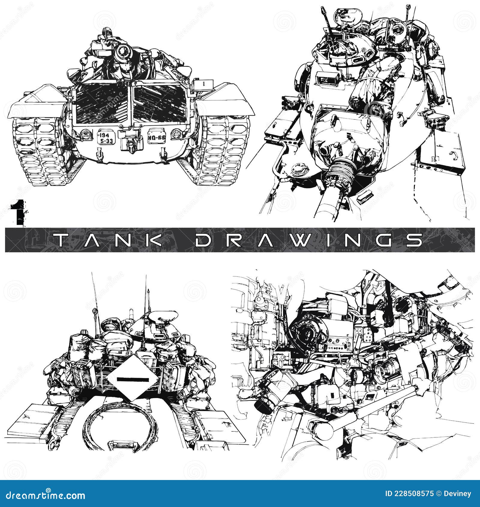 Tank drawings stock vector. Illustration of ground, combat - 228508575