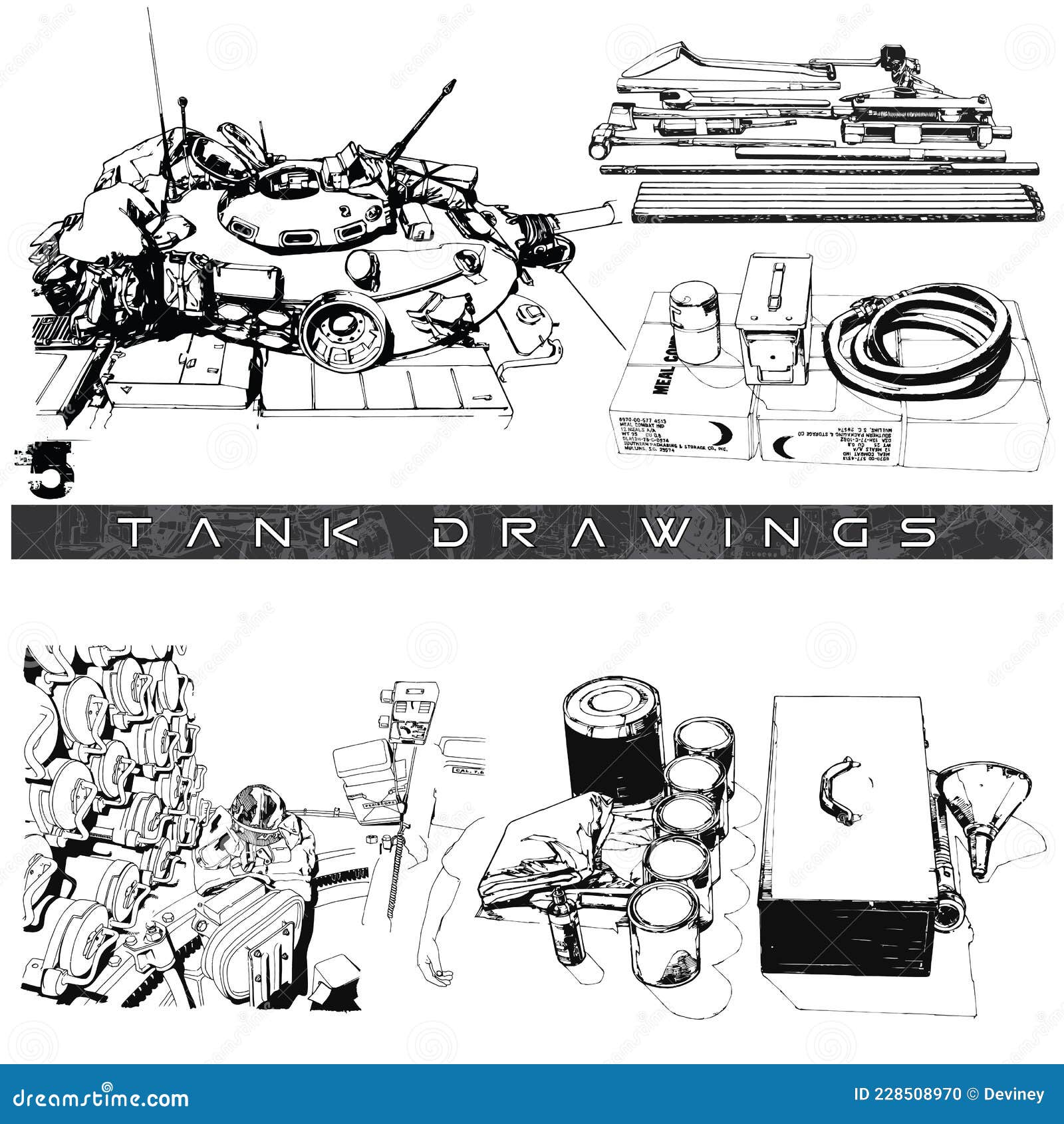Tank drawings stock vector. Illustration of armament - 228508970