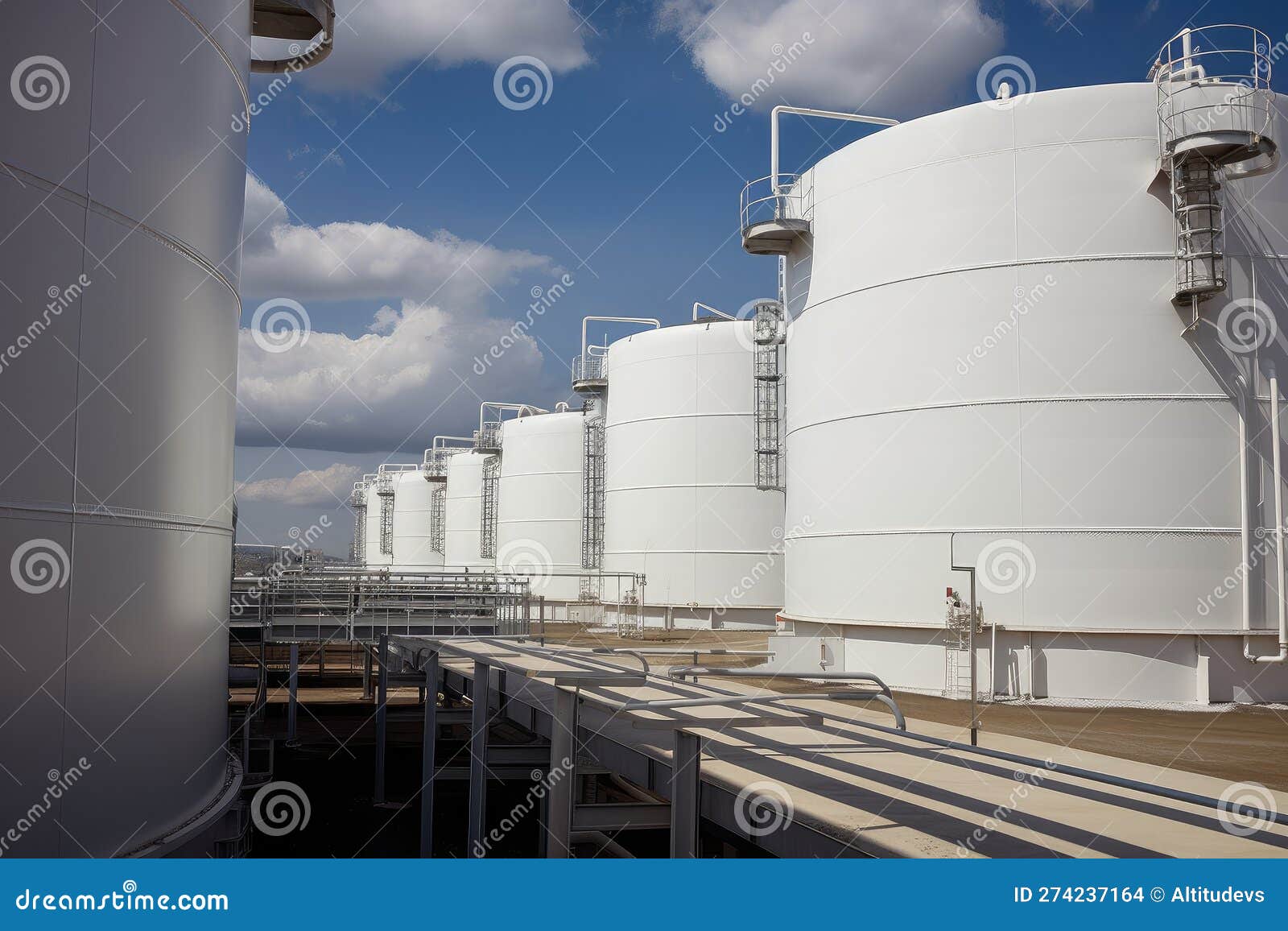 Tank Farm, with Array of Tanks and Pipes, Transporting Refined Products ...